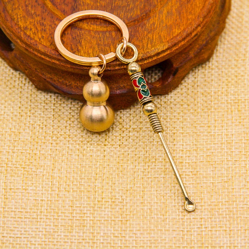 1pc Portable Brass Ear Pick Keychain With Gourd Pendant Convenient And ...