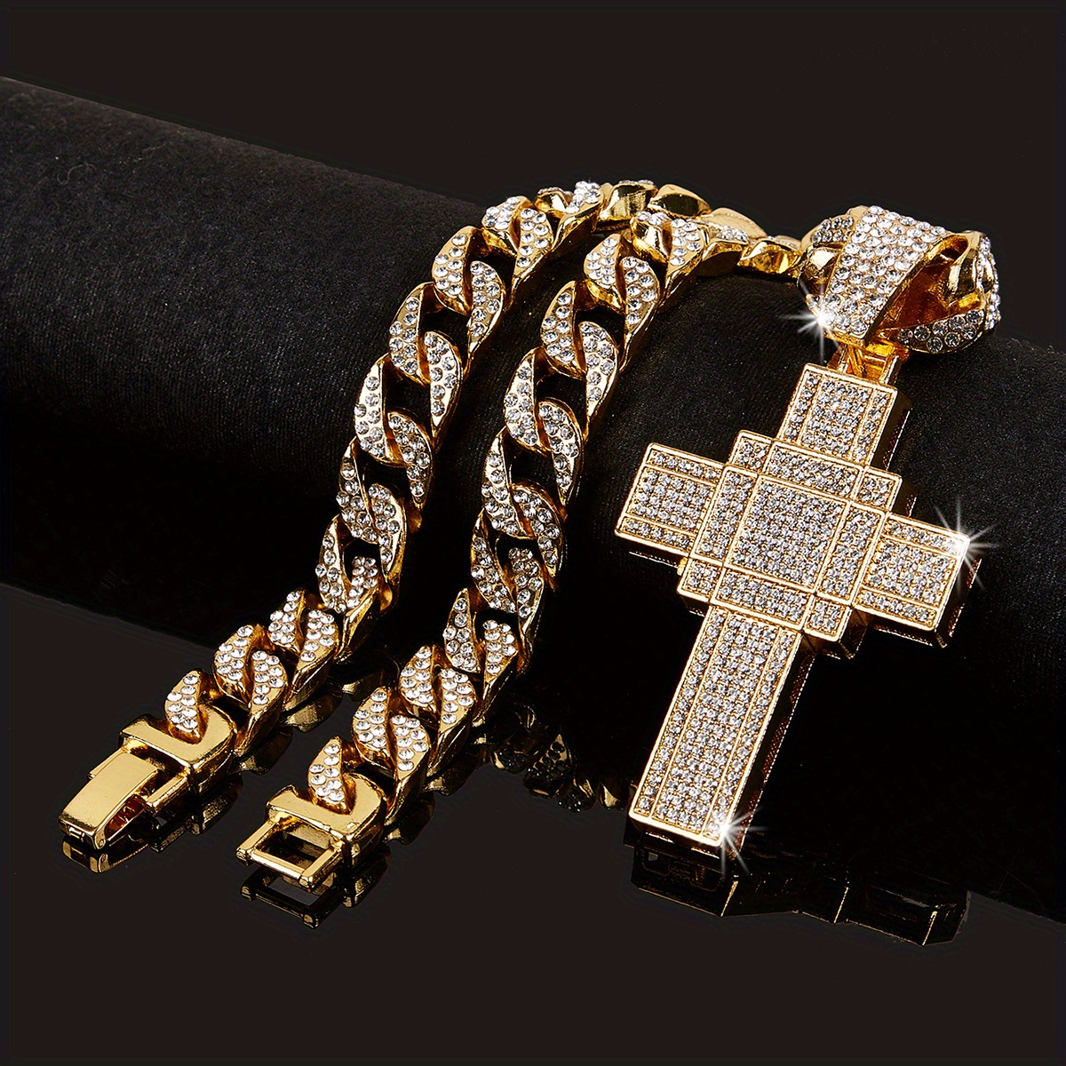 New Design Rhinestone Cross Pendant Trend Ice Cuban Necklace - Temu ...