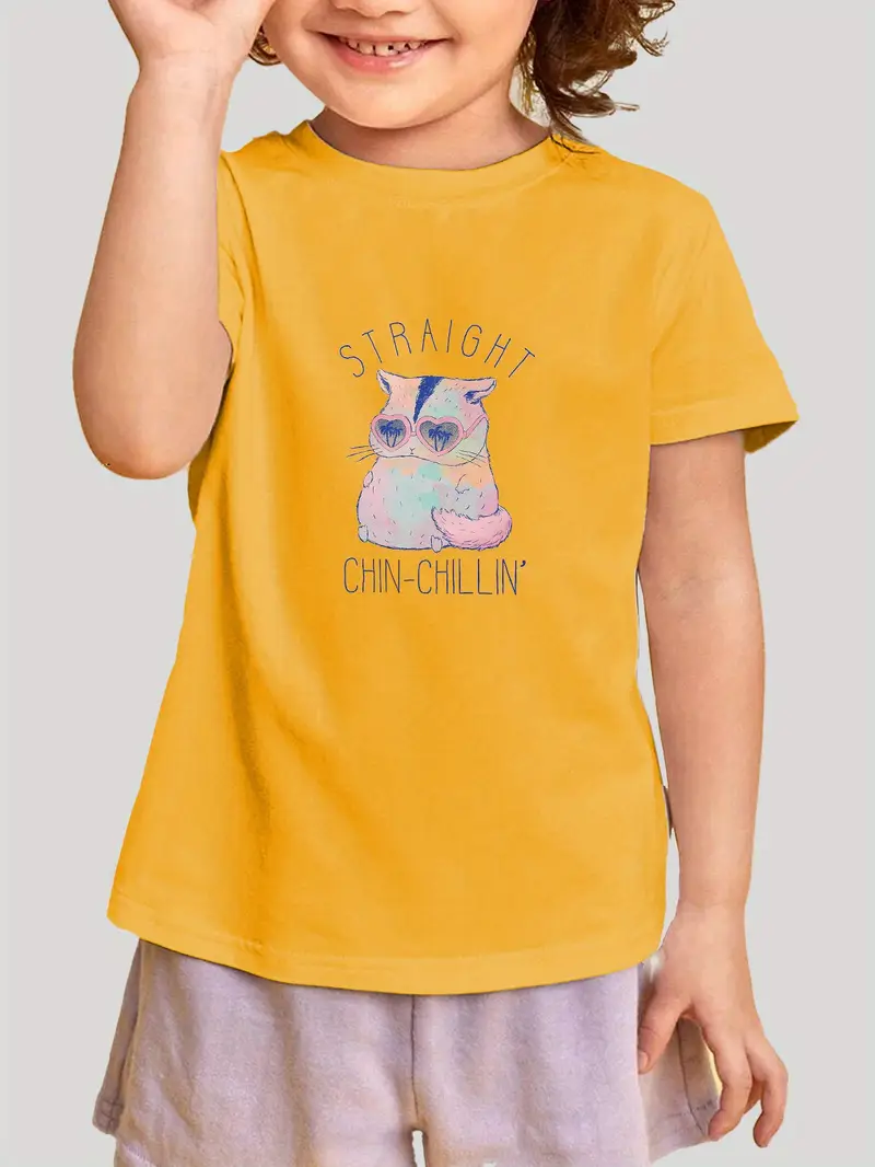 Girls Casual Cute Cartoon Cat Graphic Short Sleeve T Shirt For Summer