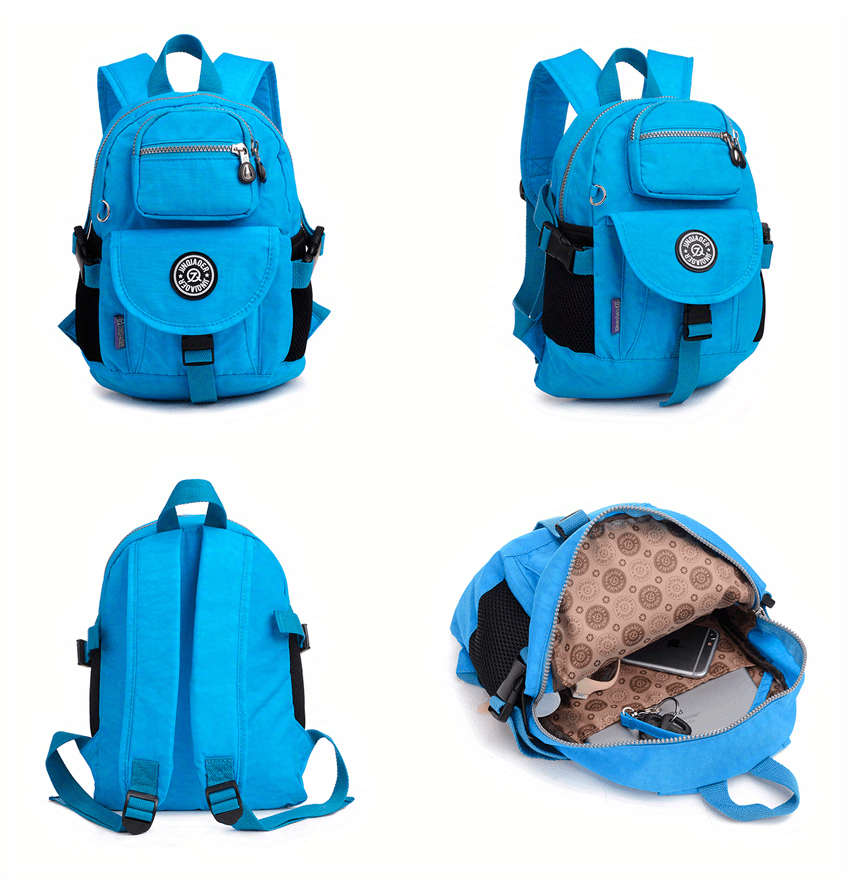 Patch Logo Buckle Stylish Backpack Zipper Solid Color - Temu United Kingdom
