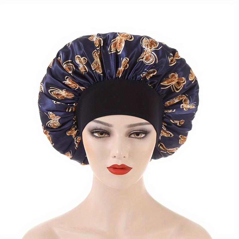 Butterfly Print Satin Bonnet Elegant Solid Color Hair Bonnet - Temu Norway