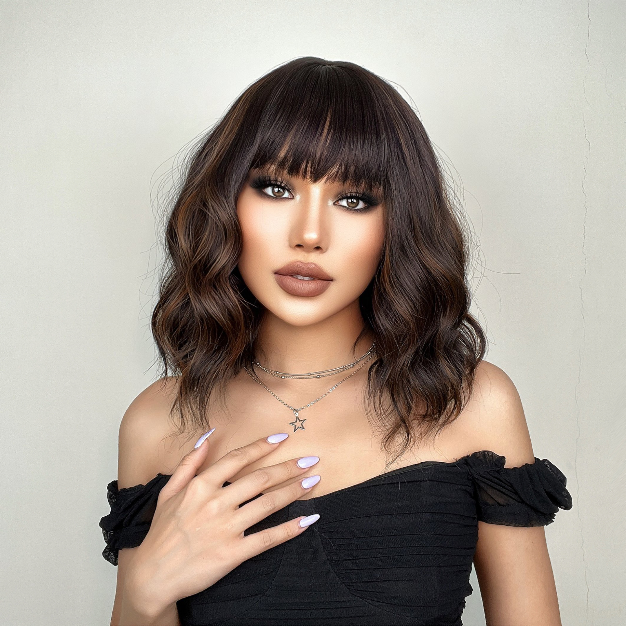 Highlight Brown Short Curly Hair Wigs Bangs Women - Temu