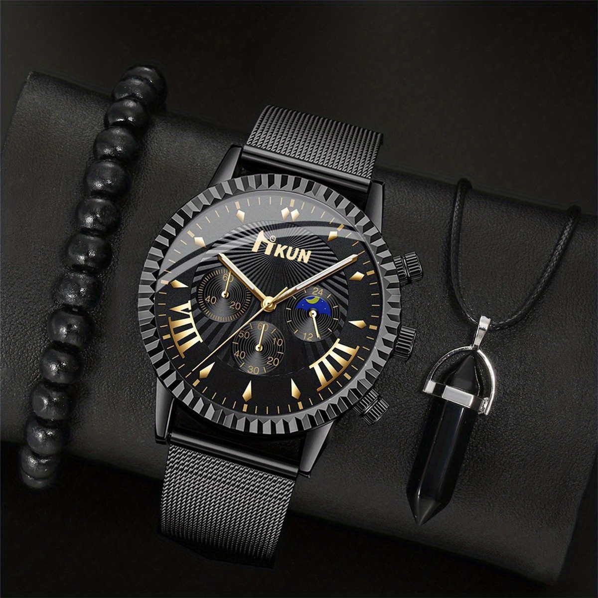 1pc New Fashion All Match Mens Quartz Wrist Watch 1pc Wooden Bead ...