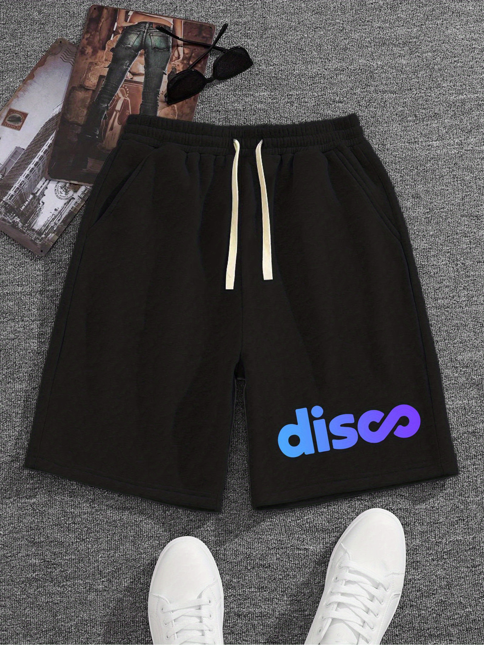 Disco Letter Print Men's Comfy Casual Loose Drawstring - Temu Norway