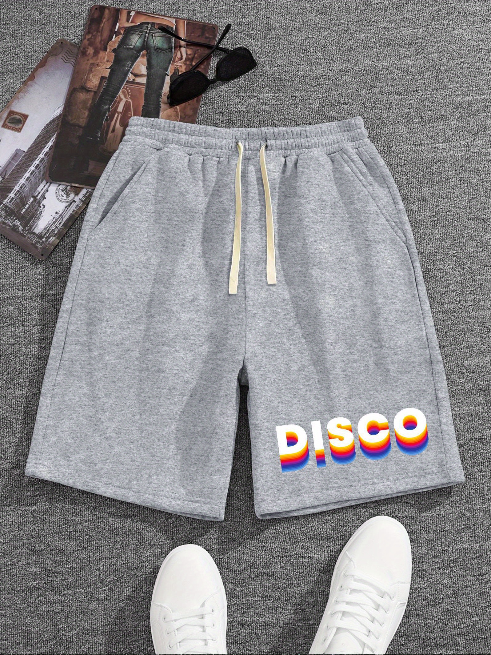 Disco Letter Print Mens Comfy Casual Loose Drawstring - Temu New Zealand