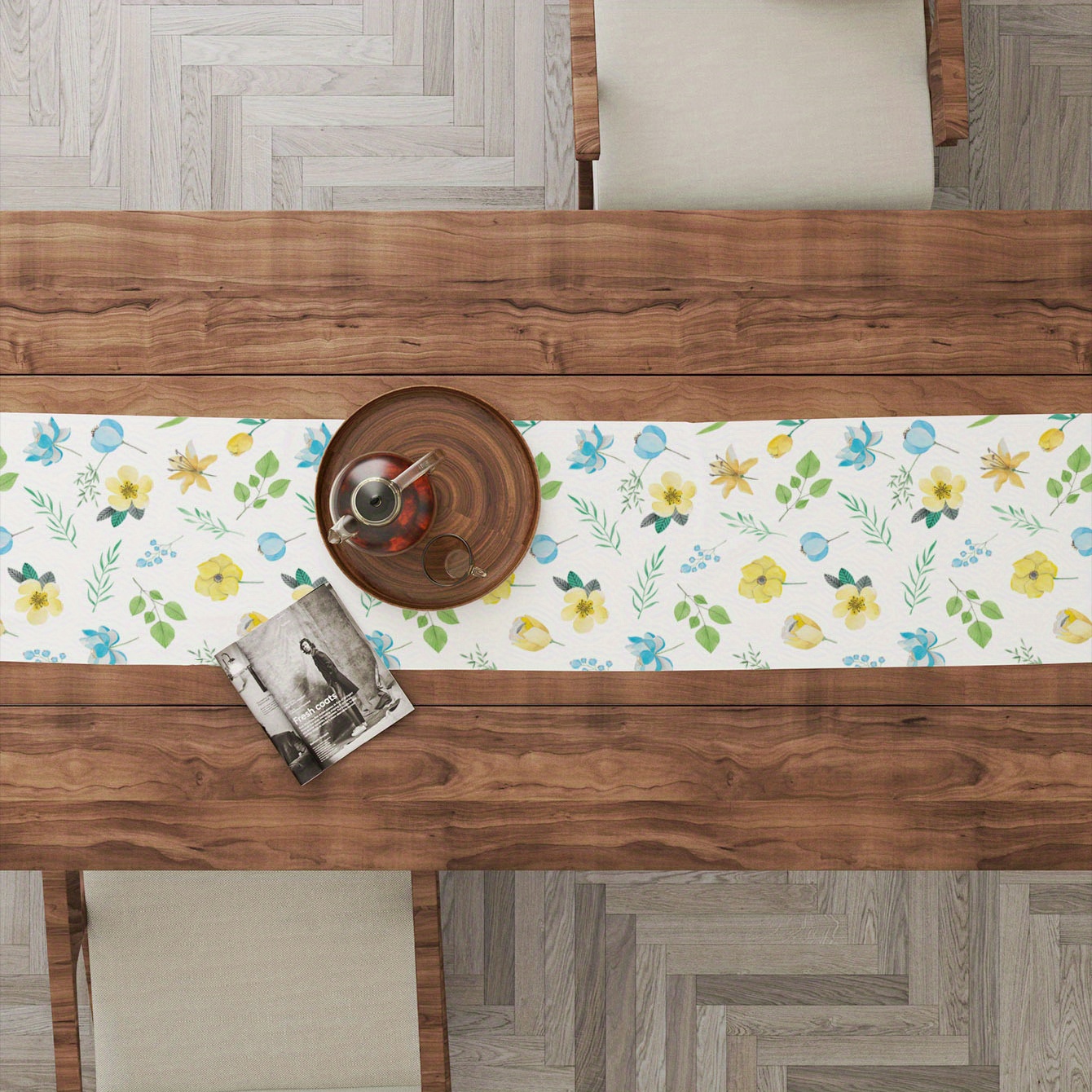 Floral Plant Print Linen Table Runner Summer Style Washable - Temu New ...