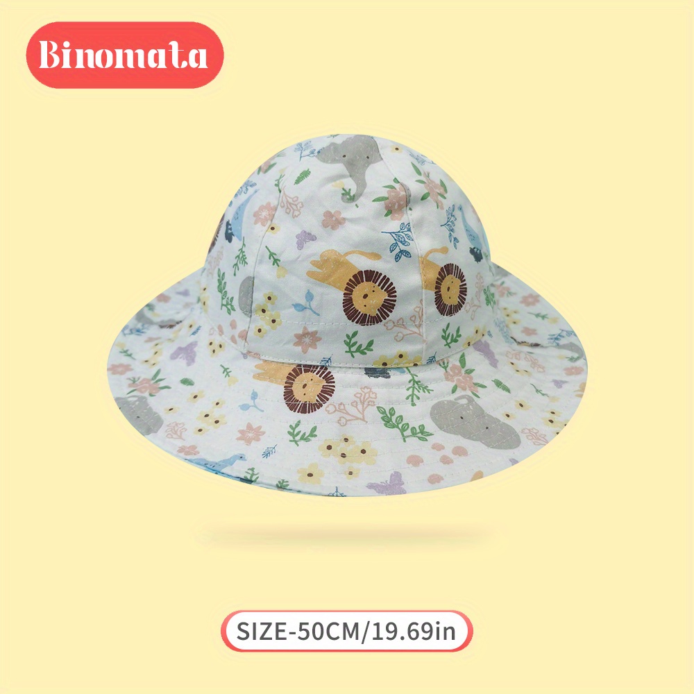 Binomata Cartoon Print Bucket Hat Sunscreen Adjustable Wide Brim Beach ...
