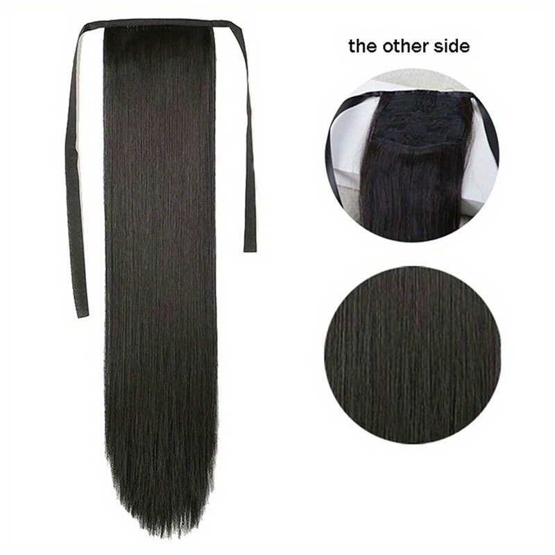 Long Synthetic Straight Ponytail Extensions Clip In Wrap - Temu Australia