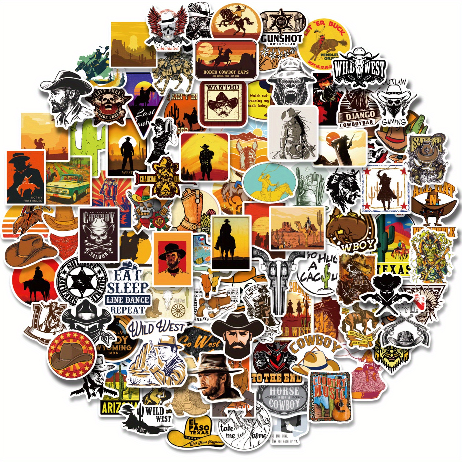 100 Western Elements Series Stickers New Western Cowboy - Temu