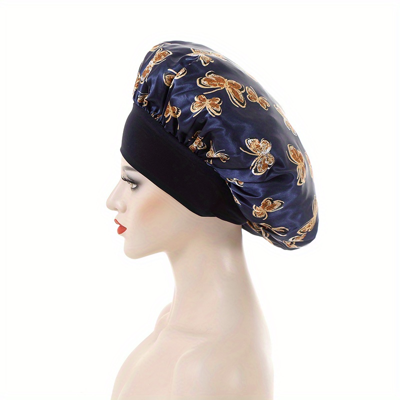 Butterfly Print Satin Bonnet Elegant Solid Color Hair Bonnet - Temu Norway