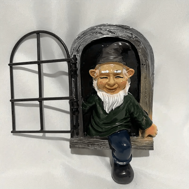 1pc Garden Dwarf Resin Statue Mini Gnome Dwarf Opening Window Tree ...