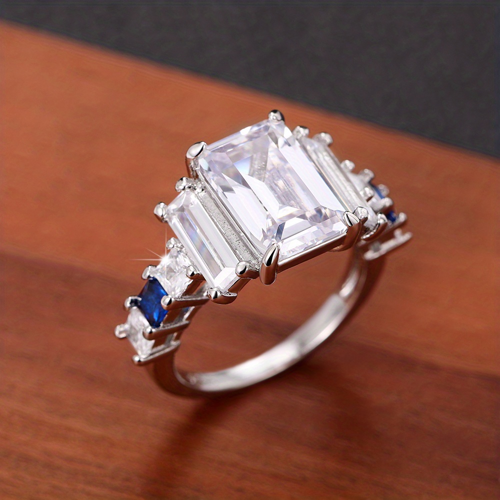 4 Prong Setting Zircon Halo Ring Silver Plated Promise Ring For Women ...