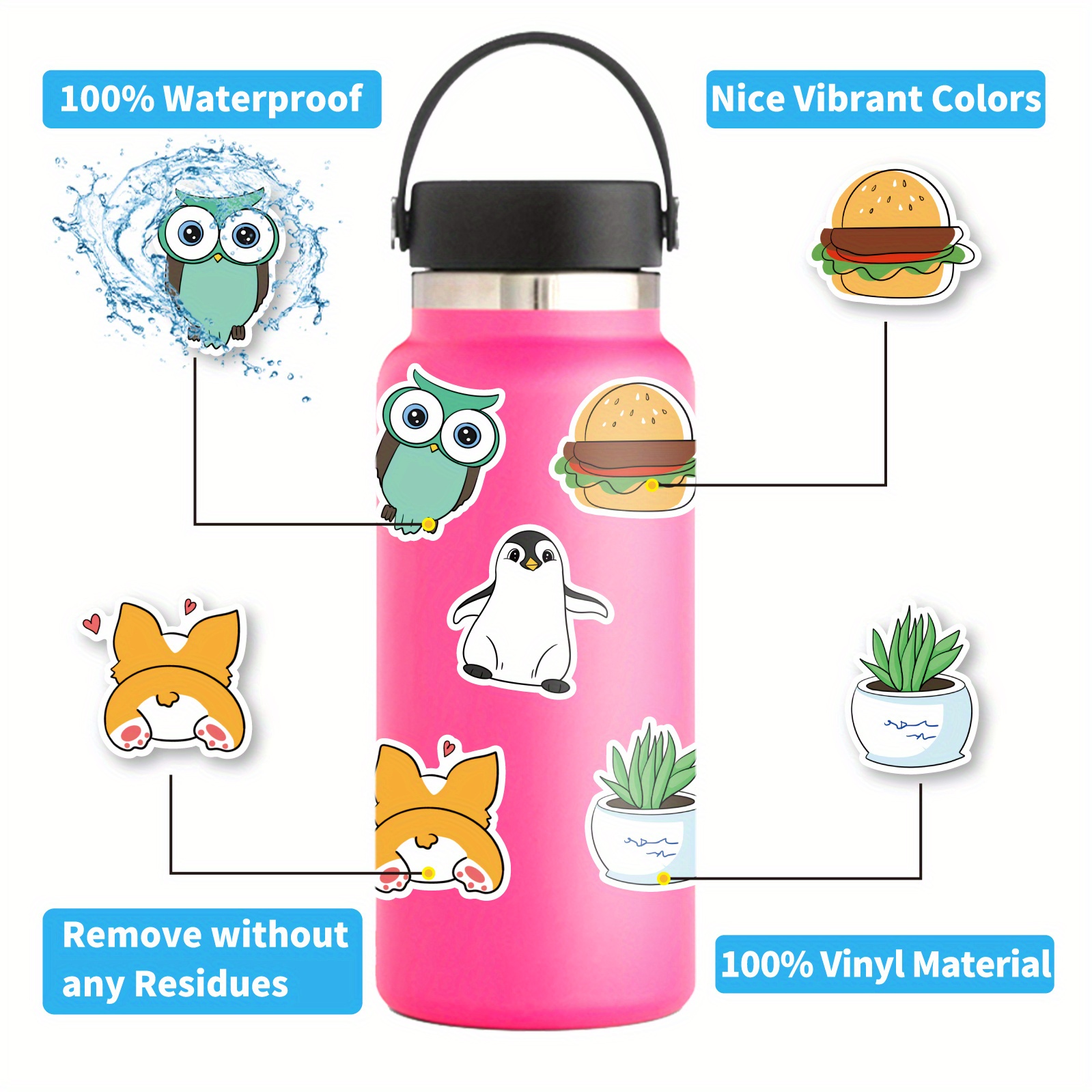 summer cute trendy stickers water bottles waterproof vinyl - {region_name}