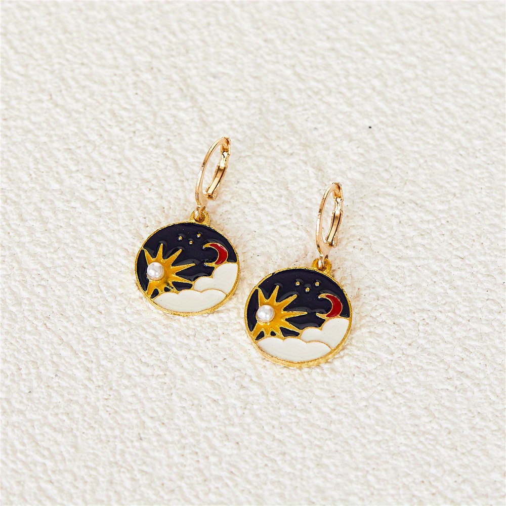 Round Moon Pattern Costume Jewelry Dangle Earrings Personality Fashion ...