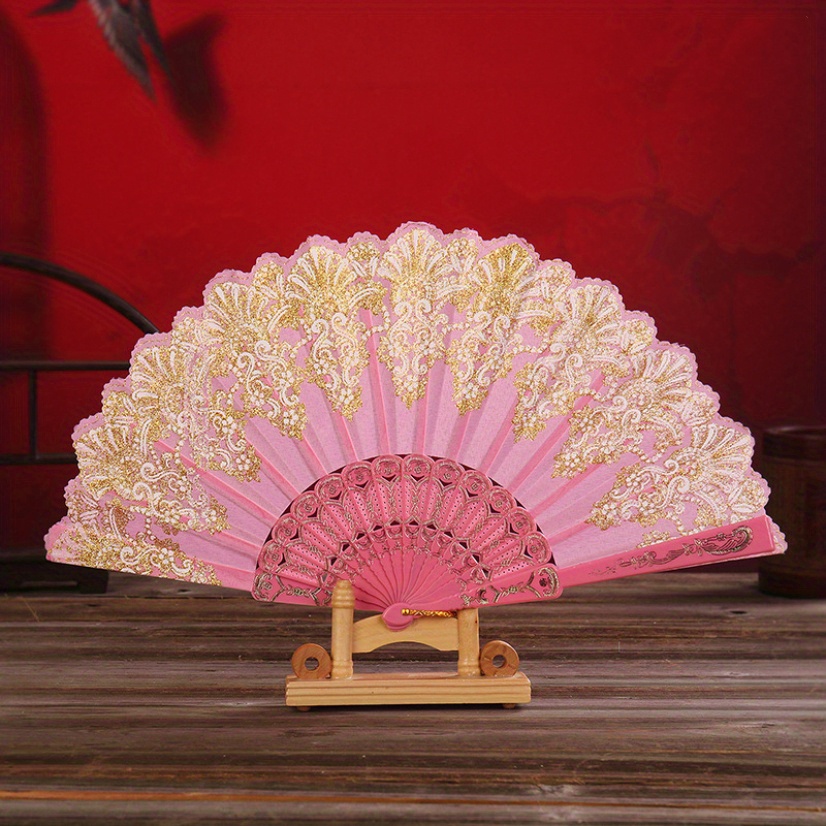 Vintage Folding Fan Handheld Plastic Golden Craft Fan - Temu