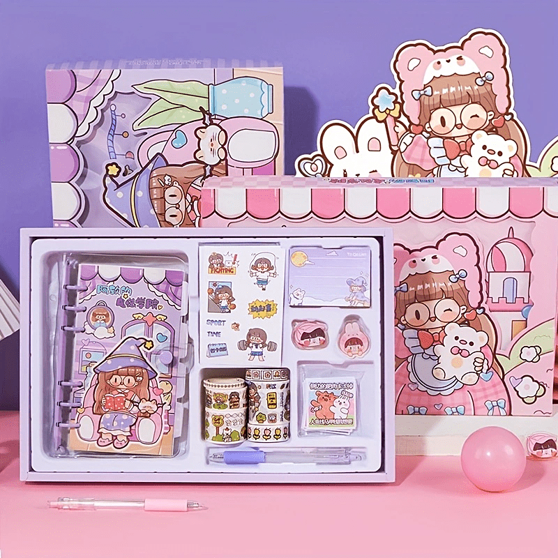 Cartoon Cute Scrapbook Sticker Gift Box Set Loose Leaf - Temu New Zealand