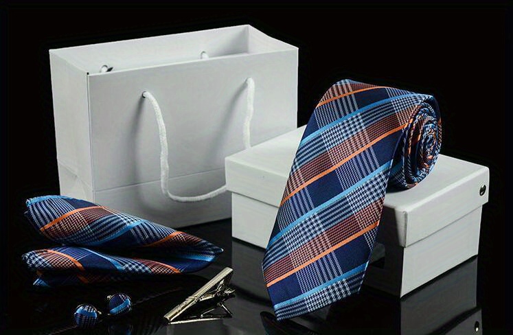 mens tie set flower striped pocket square cufflinks tie clip set with ...