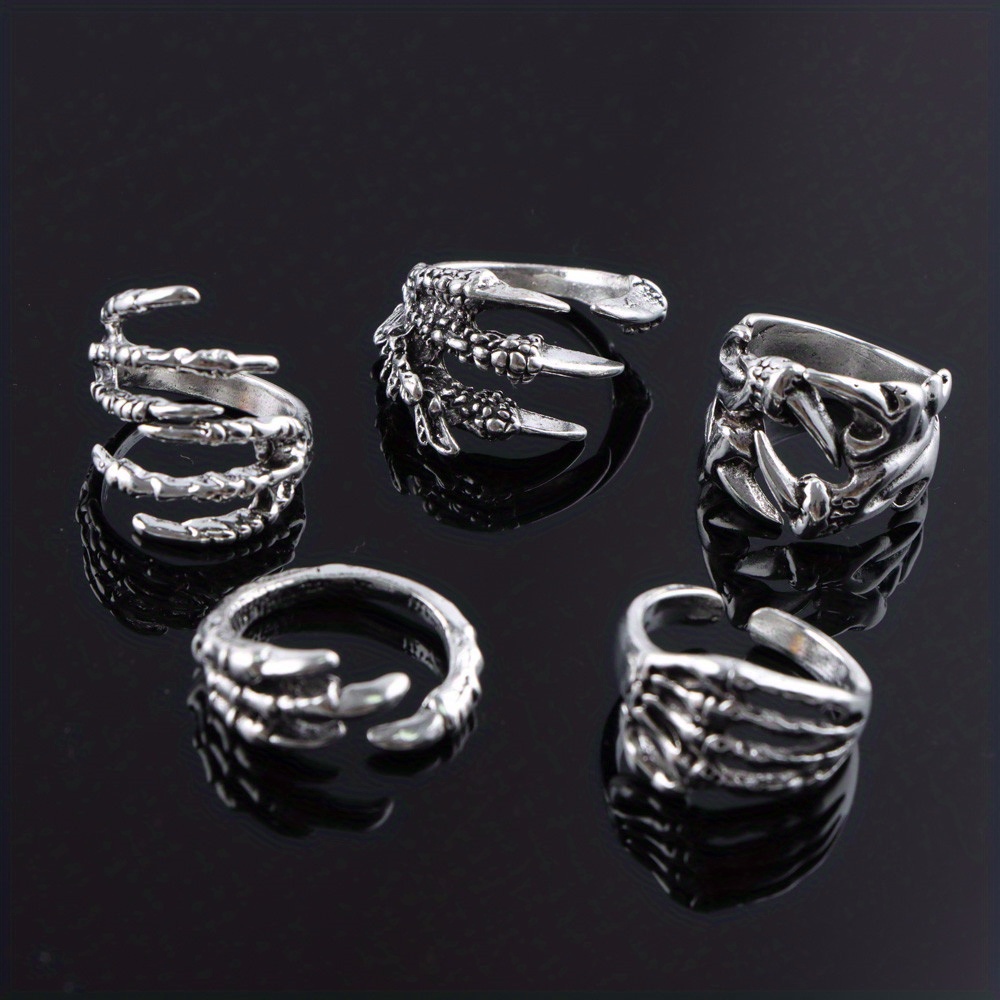 5pcs Set Vintage Silvery Plated Punk Open Size Adjustable Rings For Men ...