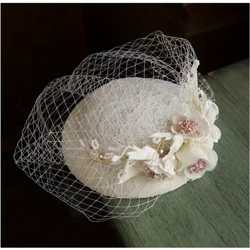 French Style Fascinator Hat White Mesh Flower Elegant Beret Women ...