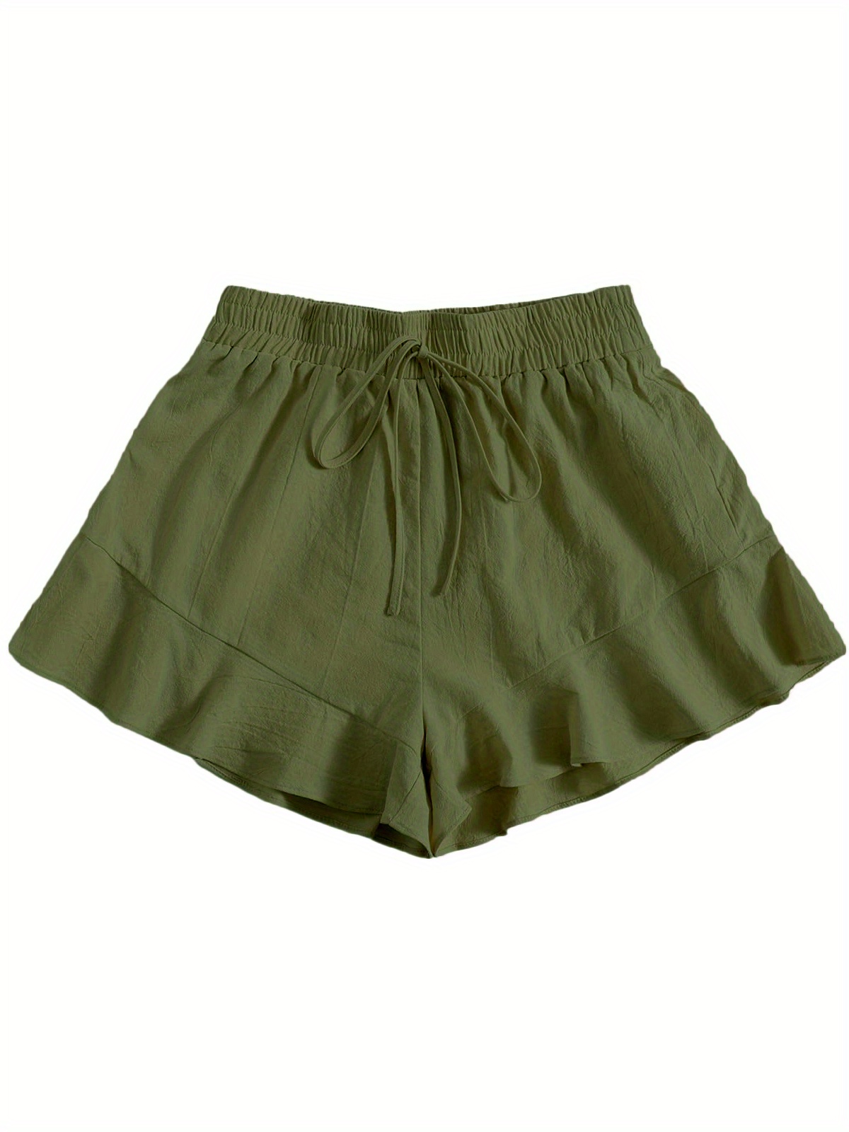 Solid Color Drawstring Shorts Casual Ruffle Hem Wide Leg - Temu United