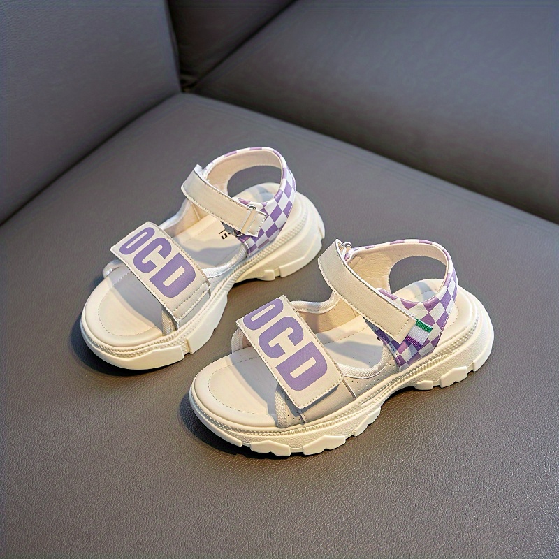 Girls Hook And Loop Open Toe Sandals Wear Resistant Non Slip Comfy Beach Shoes Summer - Kid's ...