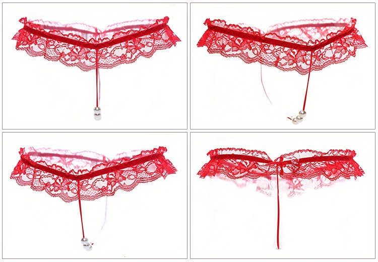Women's Sexy Floral Lace Panties Faux Pearl String Hollow - Temu