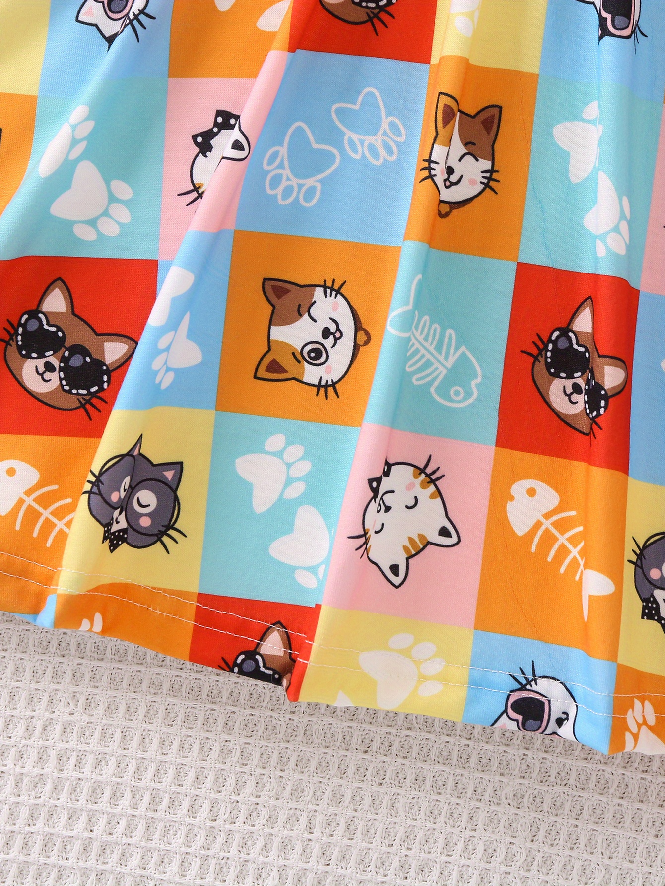 Girls Colorful Plaid Cats Allover Cartoon Short Sleeve - Temu Australia