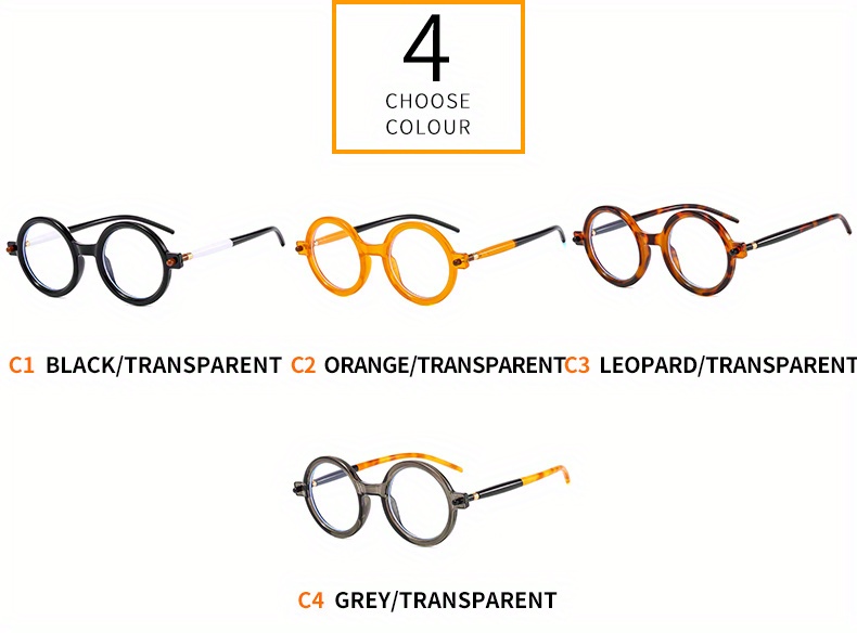 Mens Round Frame Flat Lens Glasses Trendy Color Pc Glasses Vintage ...
