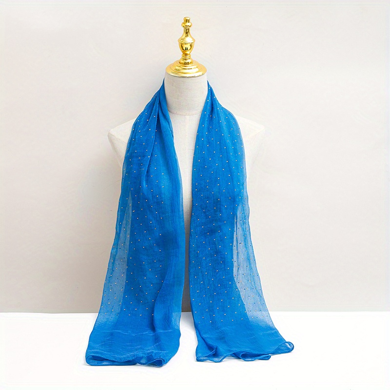 Rhinestone Decor Crinkle Scarf Hijab Solid Color Elegant Shawl Classic ...