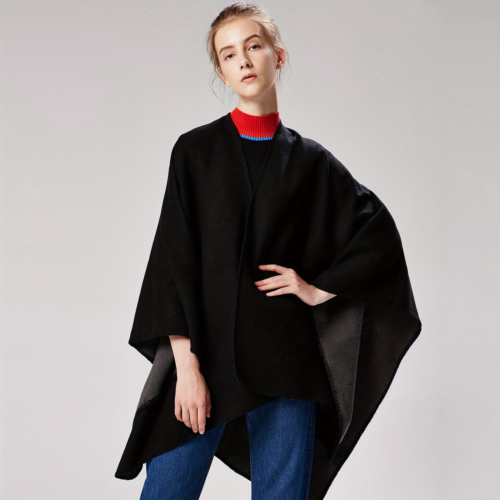 Solid Color Large Shawl Classic Imitation Cashmere Warm Cape - Temu Kuwait
