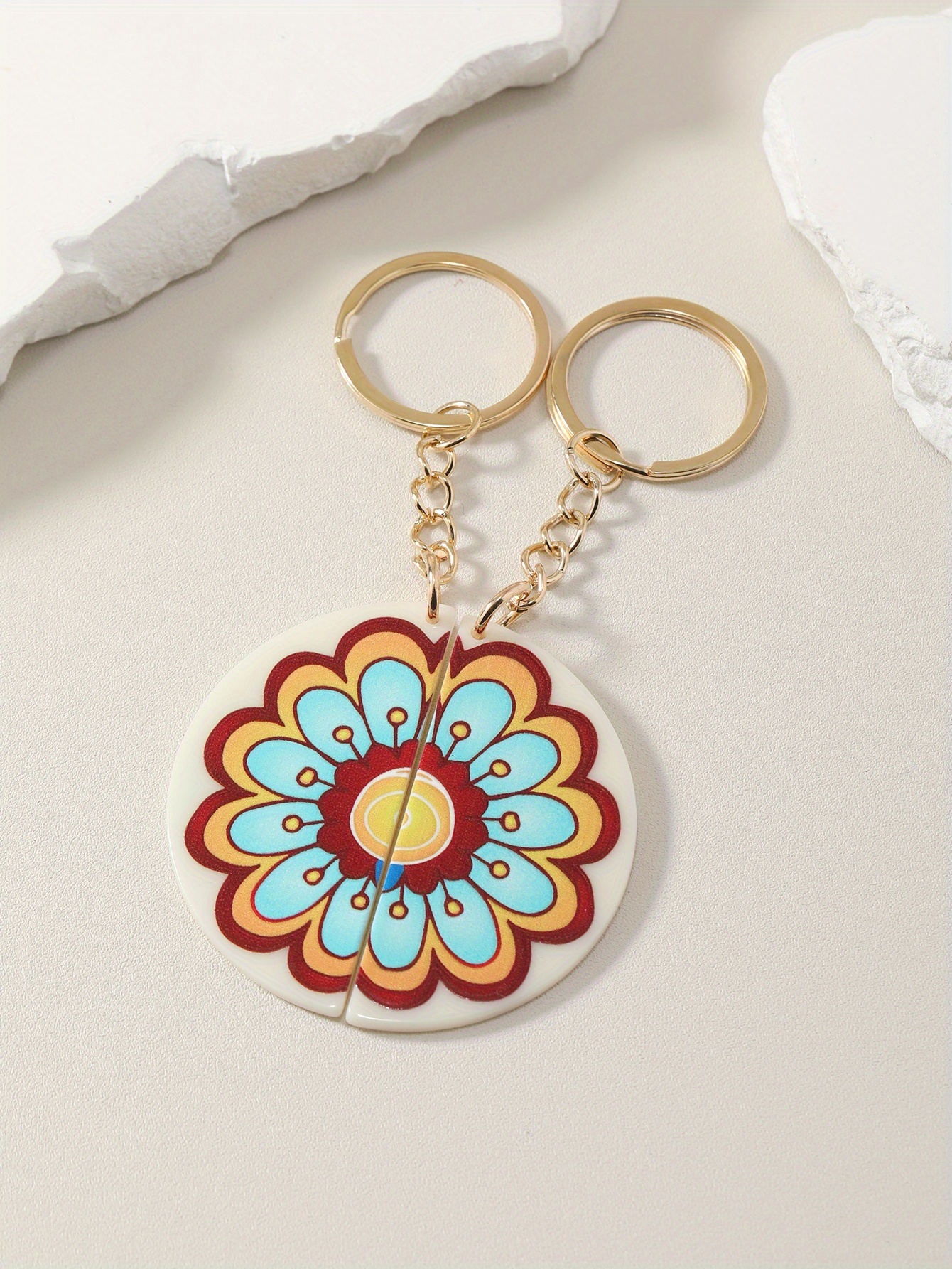 Boho Flower Keychain Graphic Key Ring Purse Bag Backpack Car - Temu ...