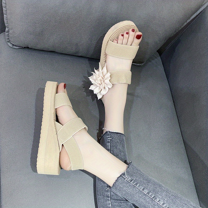 Women's Platform Wedge Sandals Flower Decor Open Toe Elastic - Temu United Kingdom