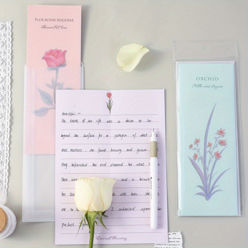 simple envelope letter paper set creative flowers literary - Temu New ...