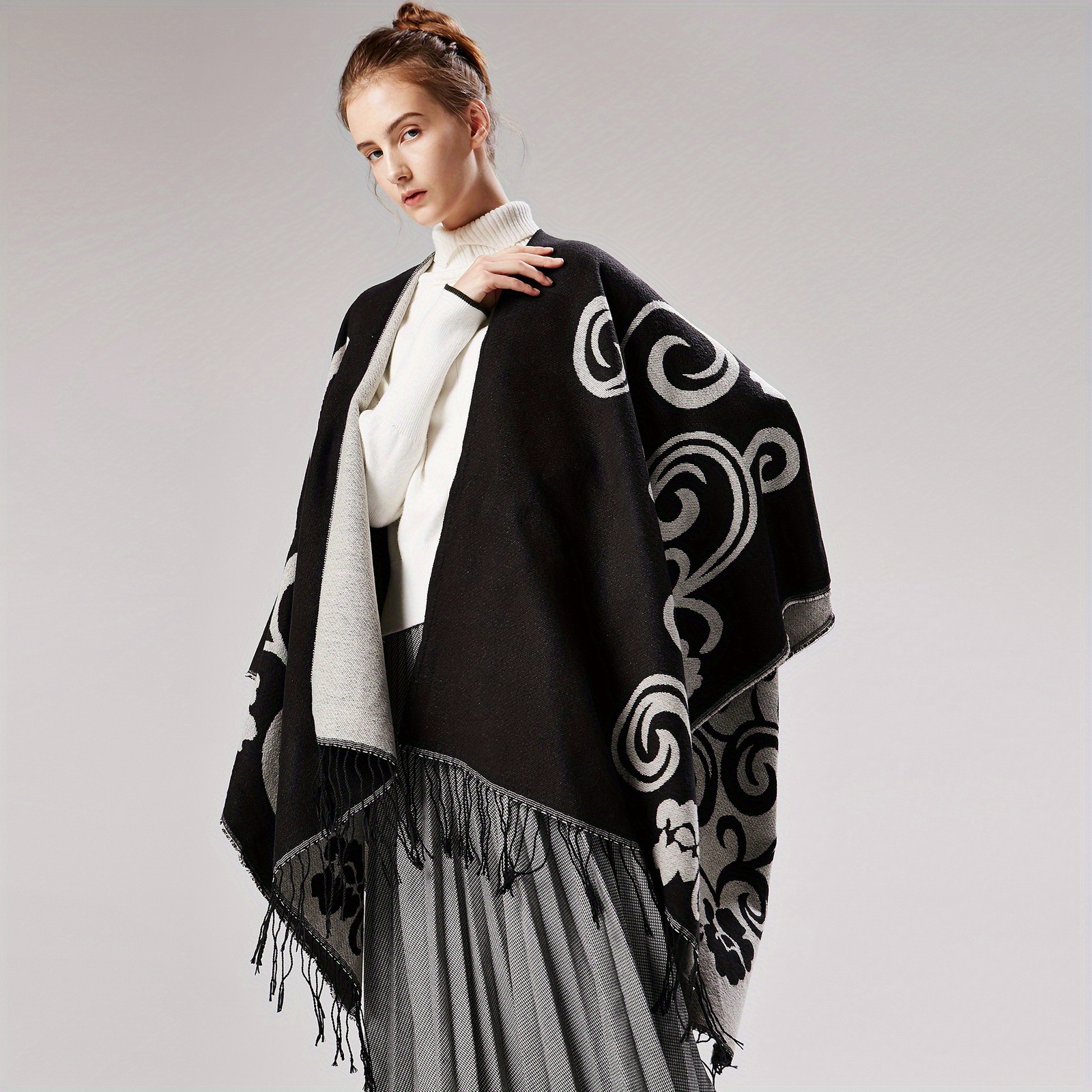 Solid Color Large Shawl Classic Imitation Cashmere Warm Cape - Temu Kuwait
