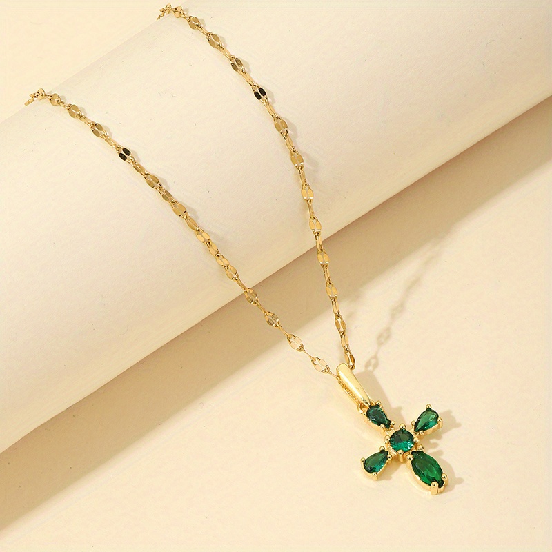 Stainless Steel Cross Inlaid Zircon Pendant Plated Necklace - Temu ...