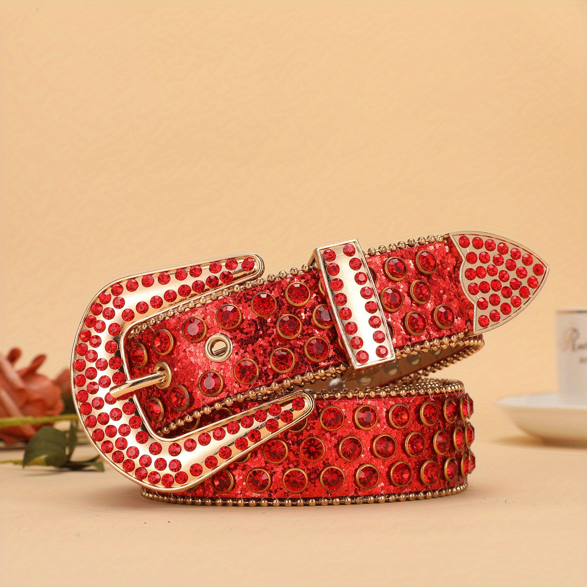 1pc Mens Pu Belt Sequins Diamond Encrusted Colorful Trend Personality ...