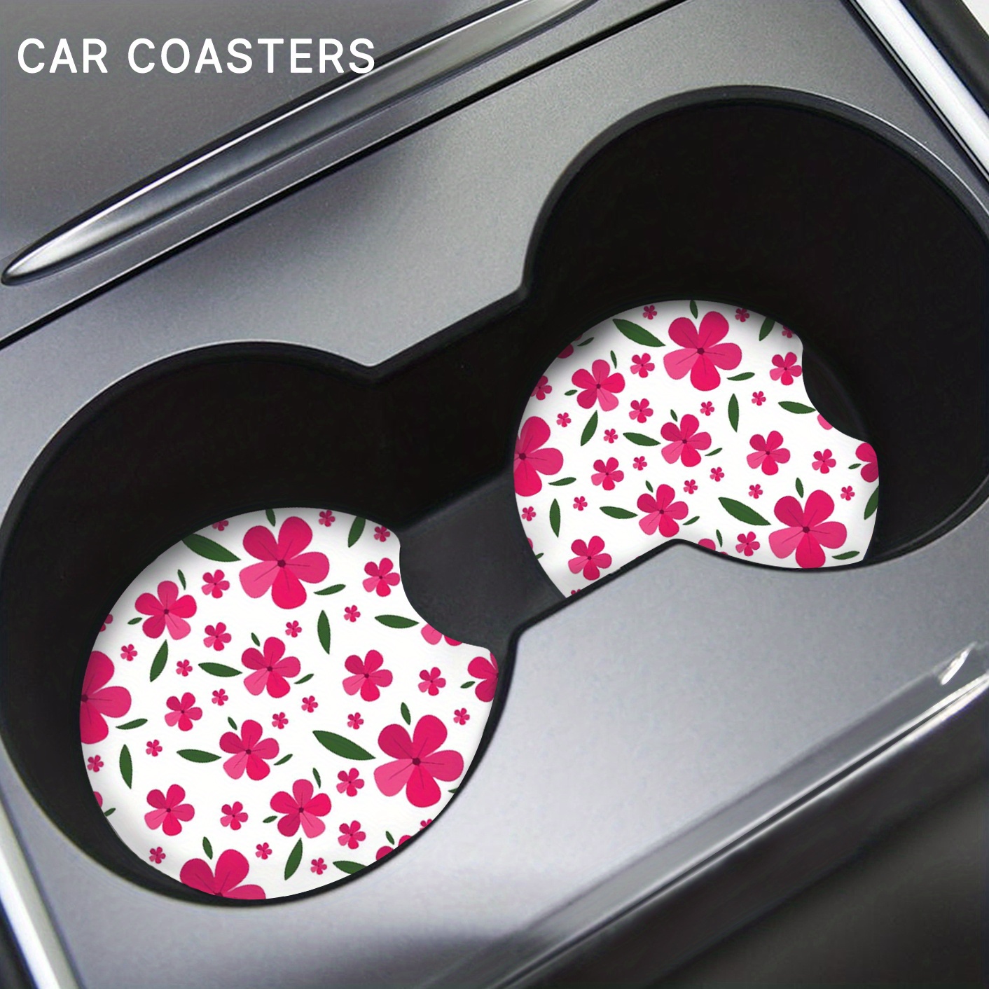 Flower Printed Absorbent Car Cup Holder Coasters Fashionable - Temu New ...