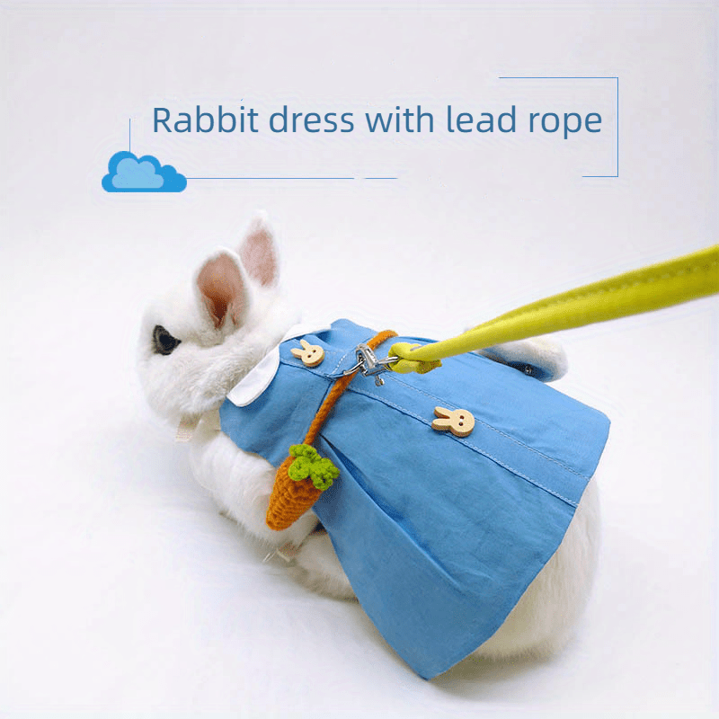 Pet Rabbit Blue Clothes Rabbit Dress Traction Rope Dutch Pig - Temu New ...
