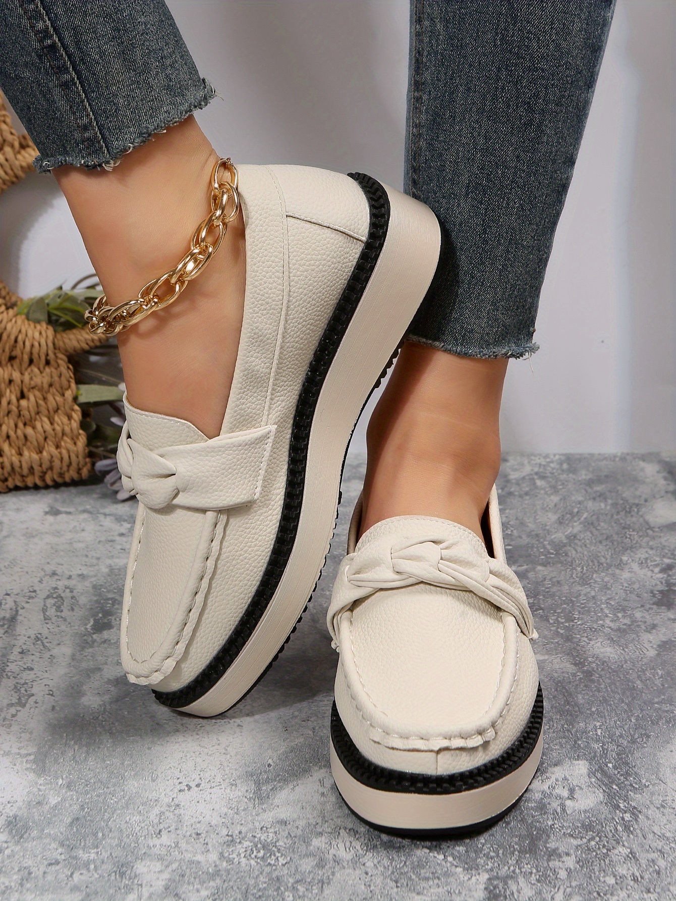 Women S Platform Loafers Solid Color Round Toe Non Slip Temu Australia