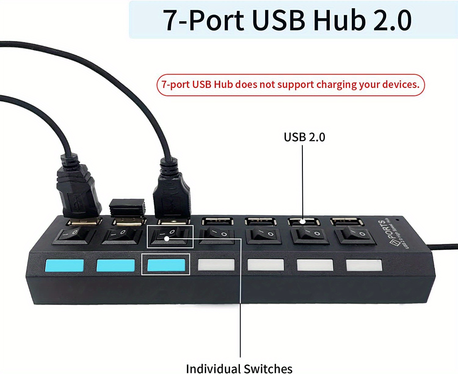 7 port Usb 2.0 Hub / Switches Led Indicators Perfect Laptops - Temu