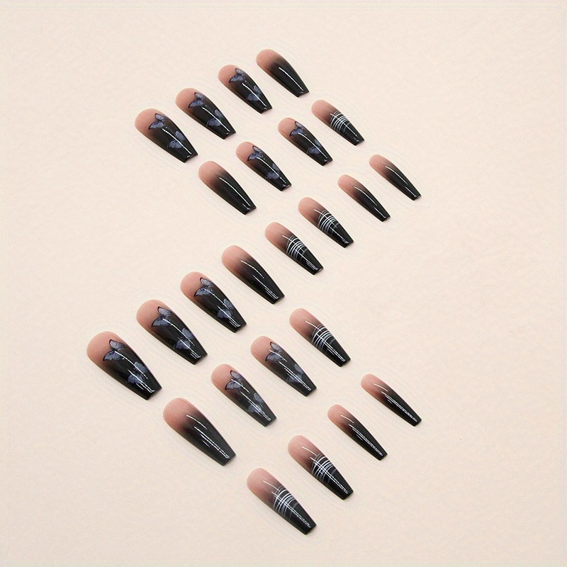 Black Gradient Ballerina Press Nails Medium Coffin - Temu United Kingdom