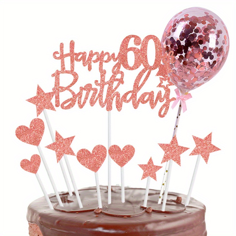 Rose Golden Happy Birthday Cake Decor Star Heart Ballon Cake - Temu