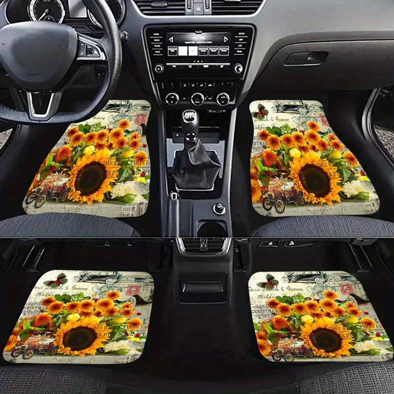 sunflower print car floor mats non slip car front rear seat - Temu New ...
