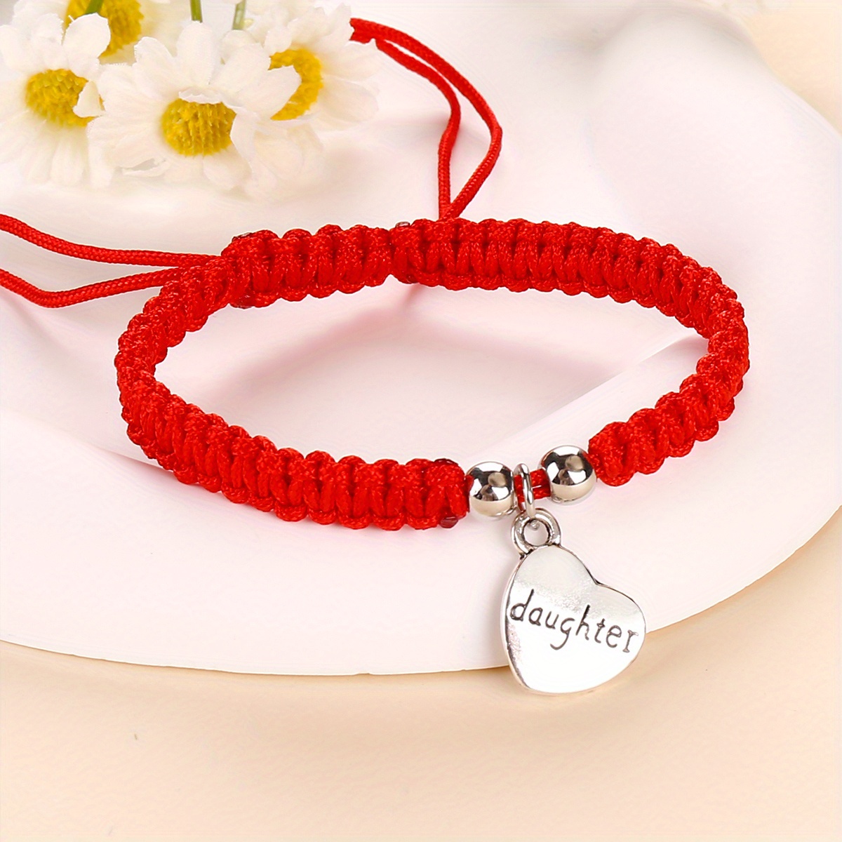 Bracelet Tressé Rouge Pendentif En Forme Coeur Bon Bijoux - Temu France