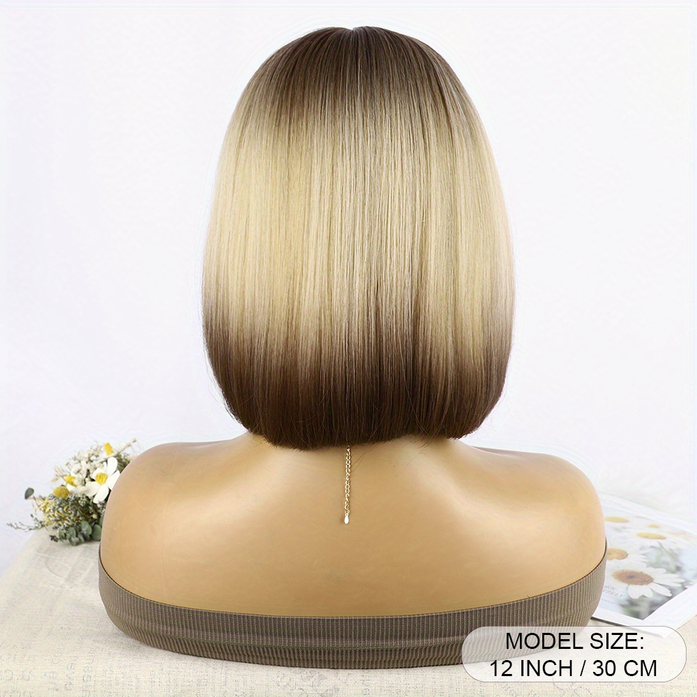 Dark Root Short Bob Straight Hair Wigs Bangs Ombre Synthetic Temu