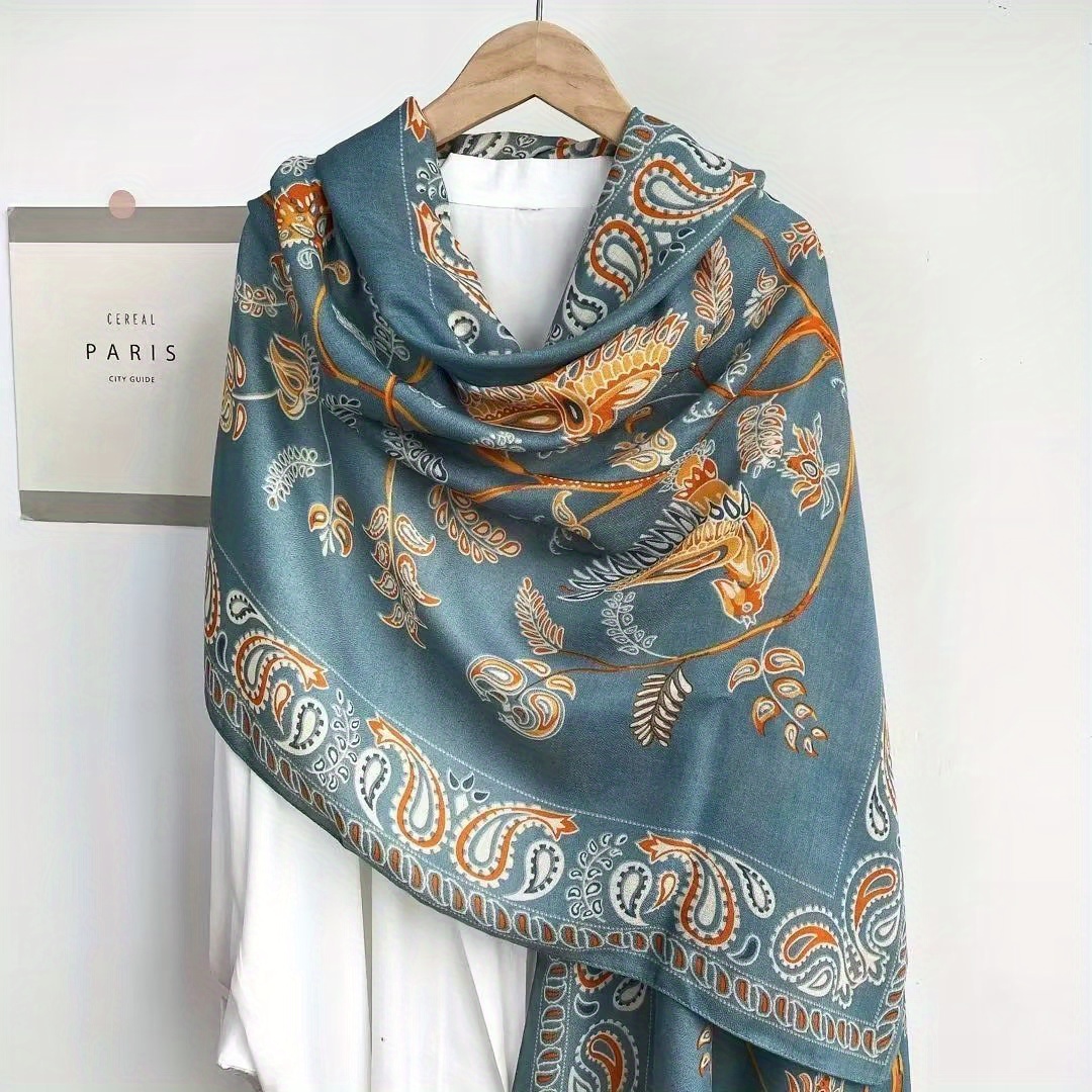 classic paisley print scarf solid color warm shawl elegant - Temu