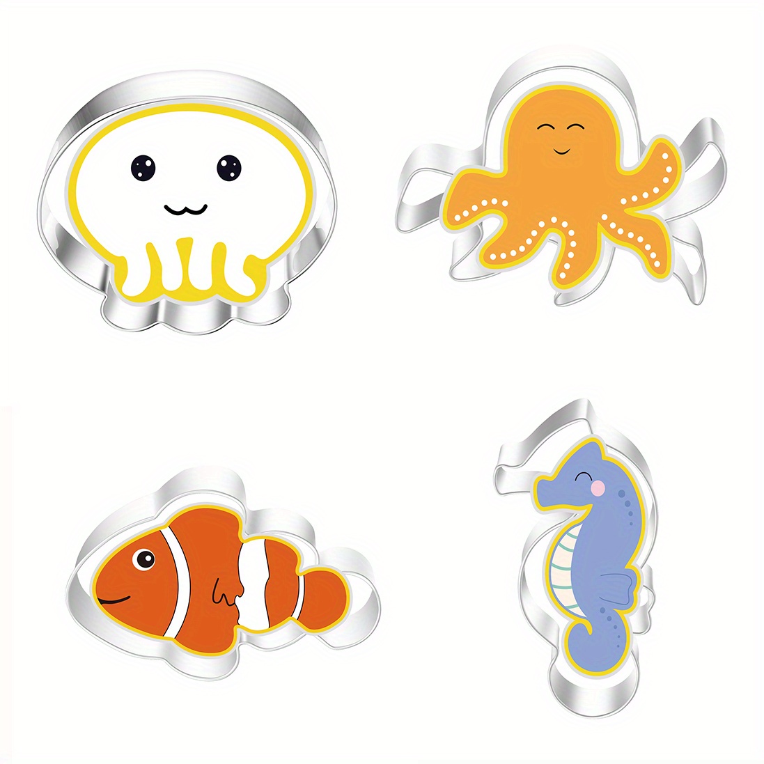 4pcs Ocean Animals Cookie Cutters Stainless Steel Candy Molds Cartoon ...