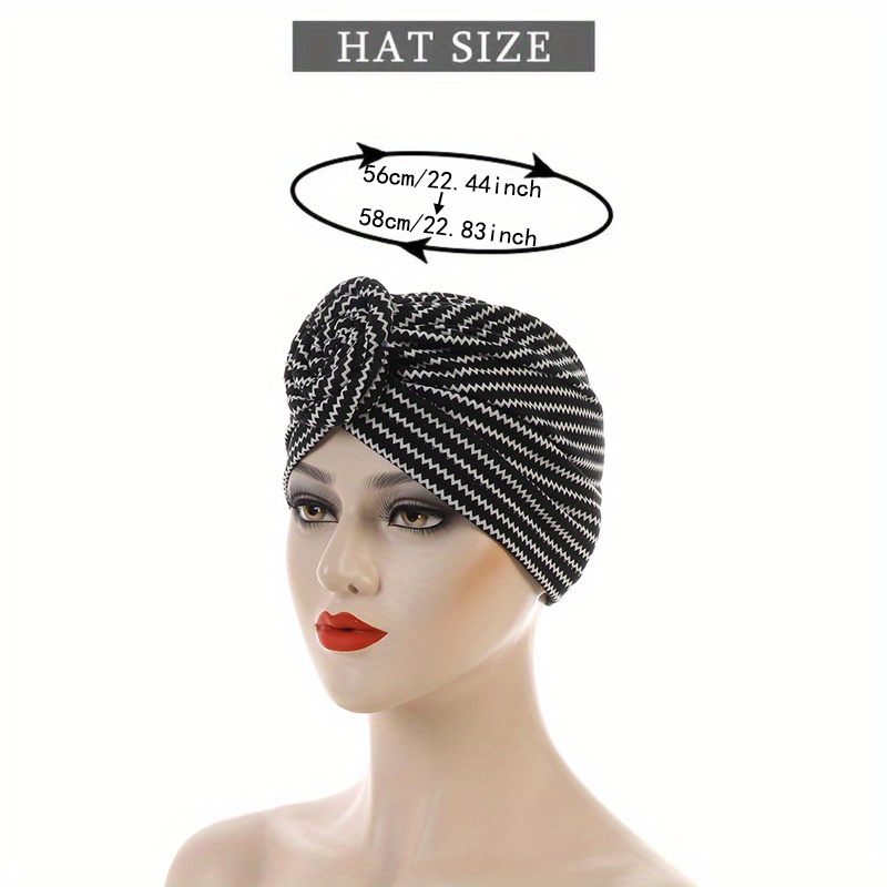 front knotted turban cap black white striped head wrap - Temu Australia