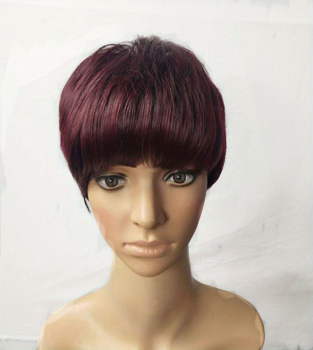 Mixed Color Short Cut Wigs Bangs Short Straight Hair - Temu