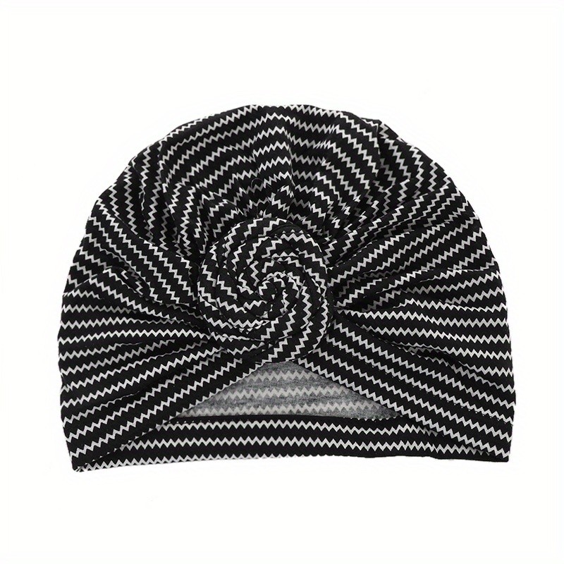 front knotted turban cap black white striped head wrap - Temu Australia